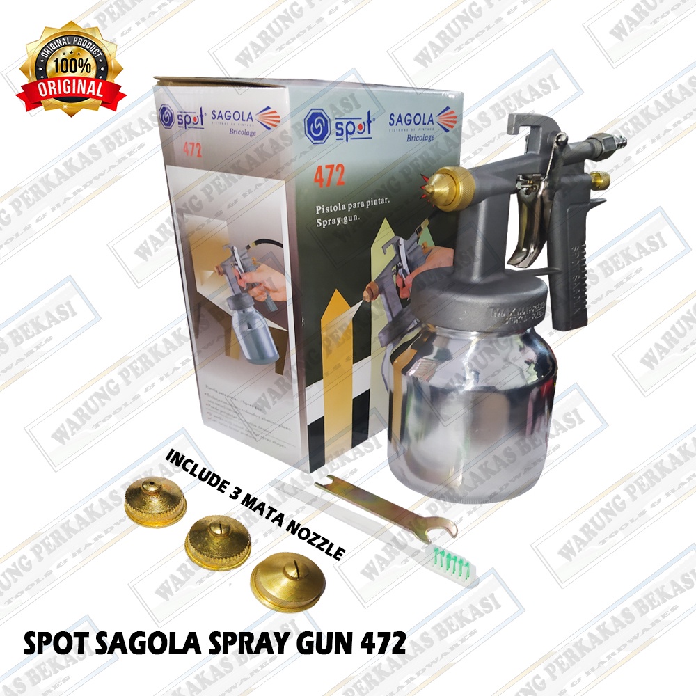 Jual SPOT SAGOLA 472 Spray Gun Spet Alat Semprot Cat Angin Kompresor Tabung Bawah Full Set 3Pc ...