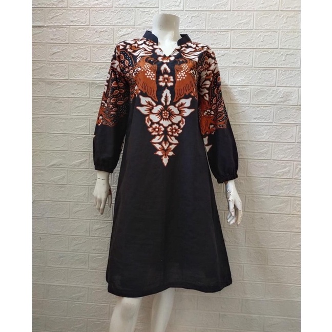 Jual Dress kantor batik modern warna sogan dasar hitam coklat | Shopee ...