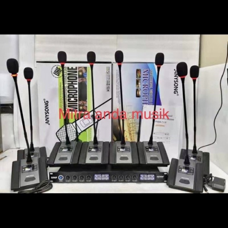 Jual mic microphone wireless uhf meja podium rapat anysong pmm7118 ...