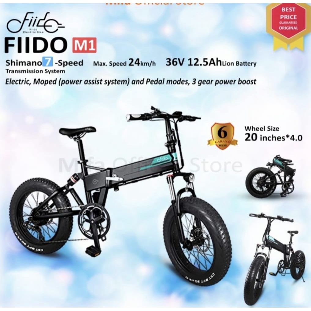 Jual Fiido M1 Folding Electric Bike 20 Inch Fat Tires 250W Motor 7 ...