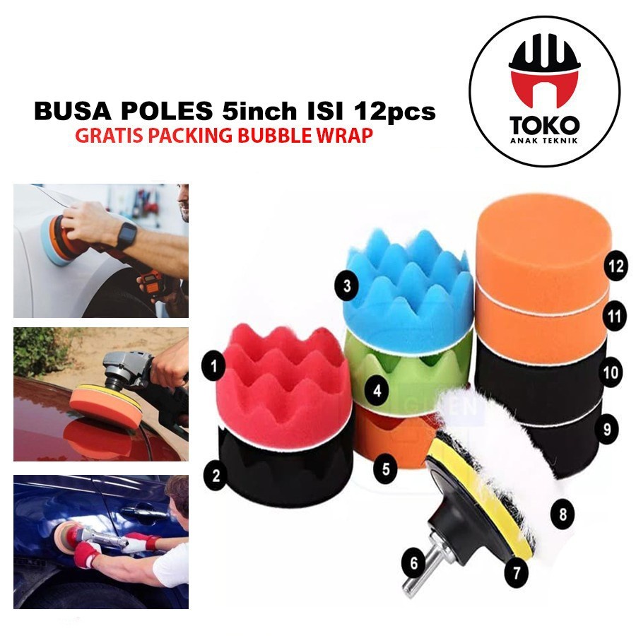 Jual Busa Poles Body Motor Mobil 12pcs Wax Polish Spons Compound ...