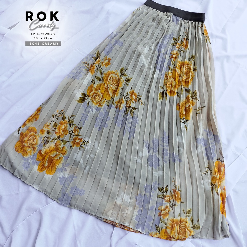 Jual ROK PLISKET CERUTY PREMIUM ELEGANT MOTIF BUNGA BUNGA CANTIK (45 ...