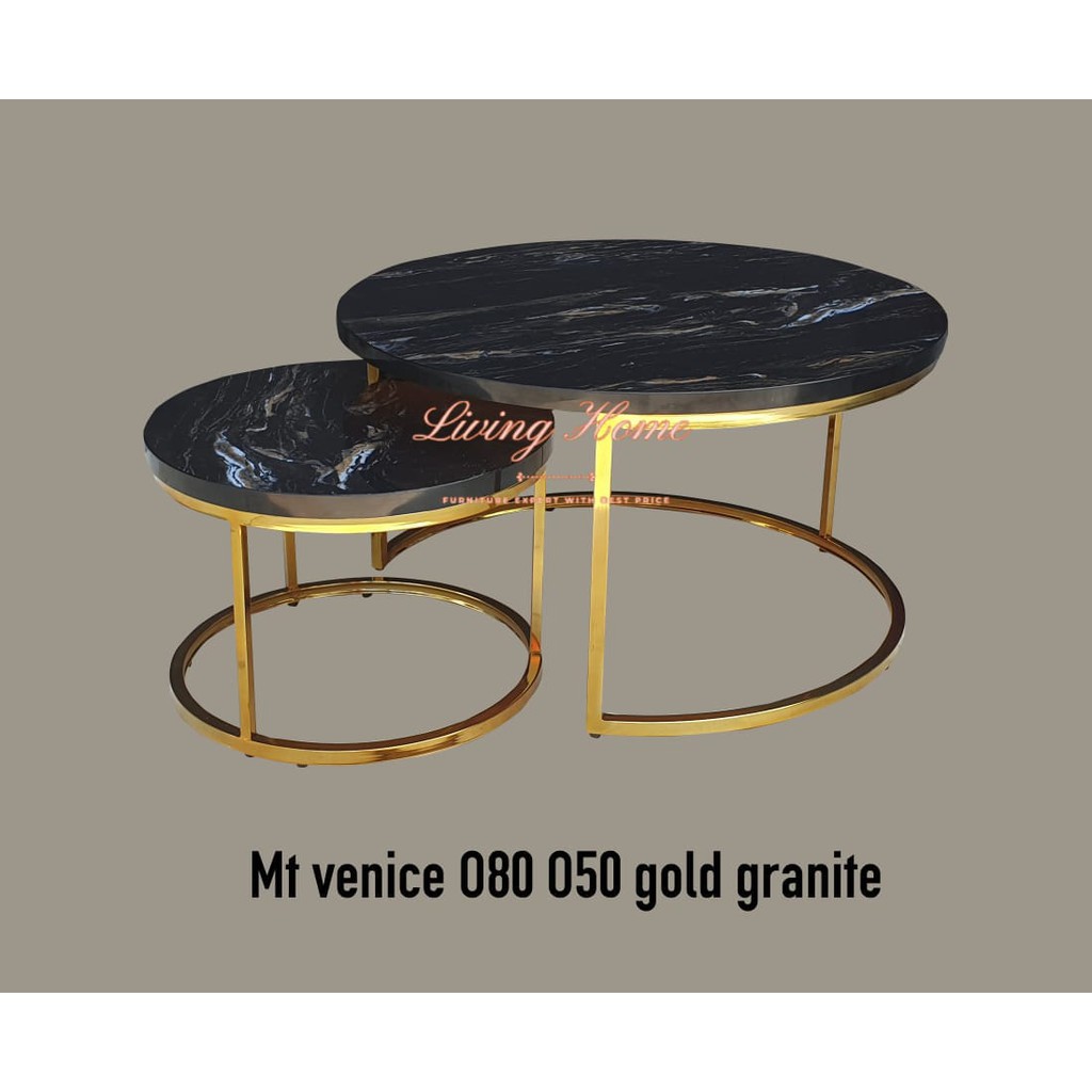 Jual Meja Tamu 2 tingkat MT Venice Gold Granite Set isi 2 Bulat Meja ...