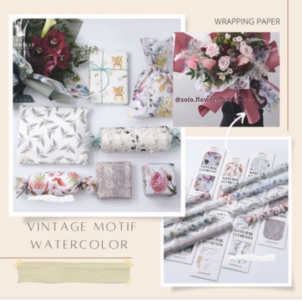 Jual WRAPPNG PAPER VINTAGE MOTIF WATERCOLOR Kertas Kado Lucu Eceran ...