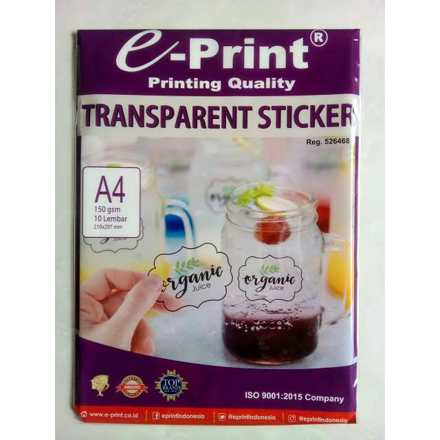 Jual Transparent Sticker A4 150 gsm E-print. STIKER TRANSPARAN EPRINT ...
