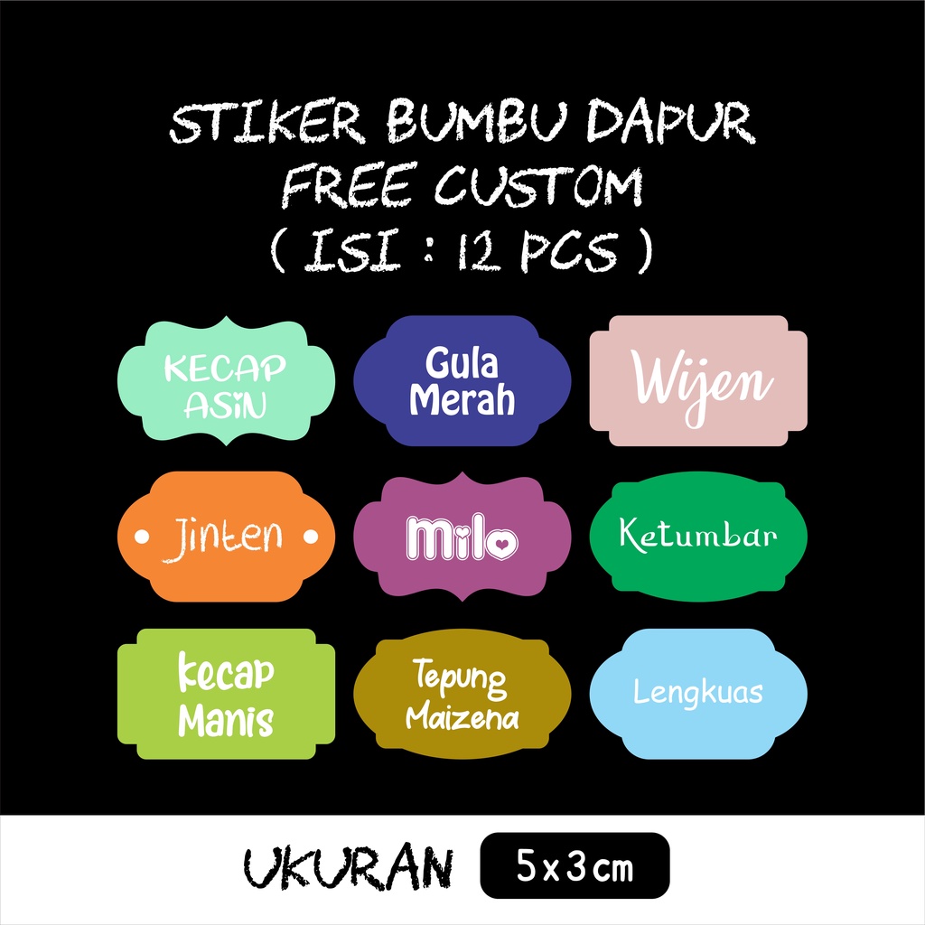 Jual Stiker Bumbu Dapur FREE CUSTOM Waterproof (Isi 12 Pcs) | Shopee ...