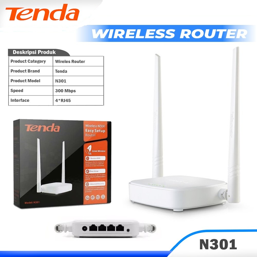 Jual TENDA N301 Router Wireless 300Mbps Easy Setup Router | Shopee ...