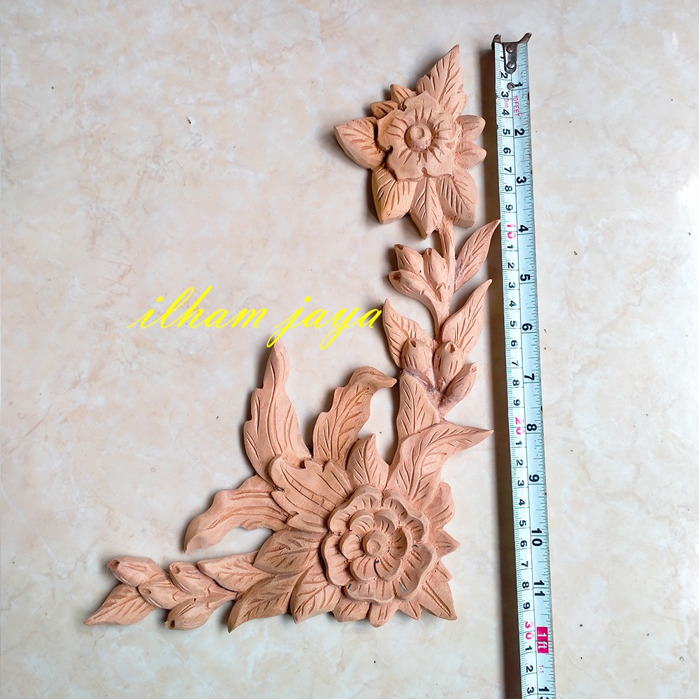 Jual ornamen kayu ukir jepara siku sudut besar ukuran 30x20cm motif ...