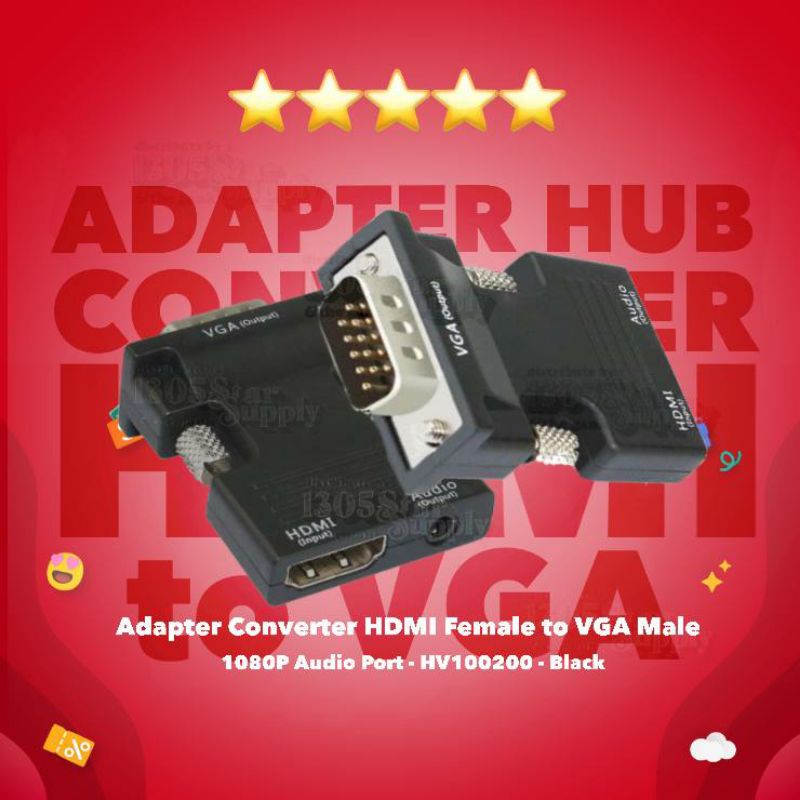 Jual Adapter Converter HDMI Female to VGA Male 1080P Audio Port | PC ...