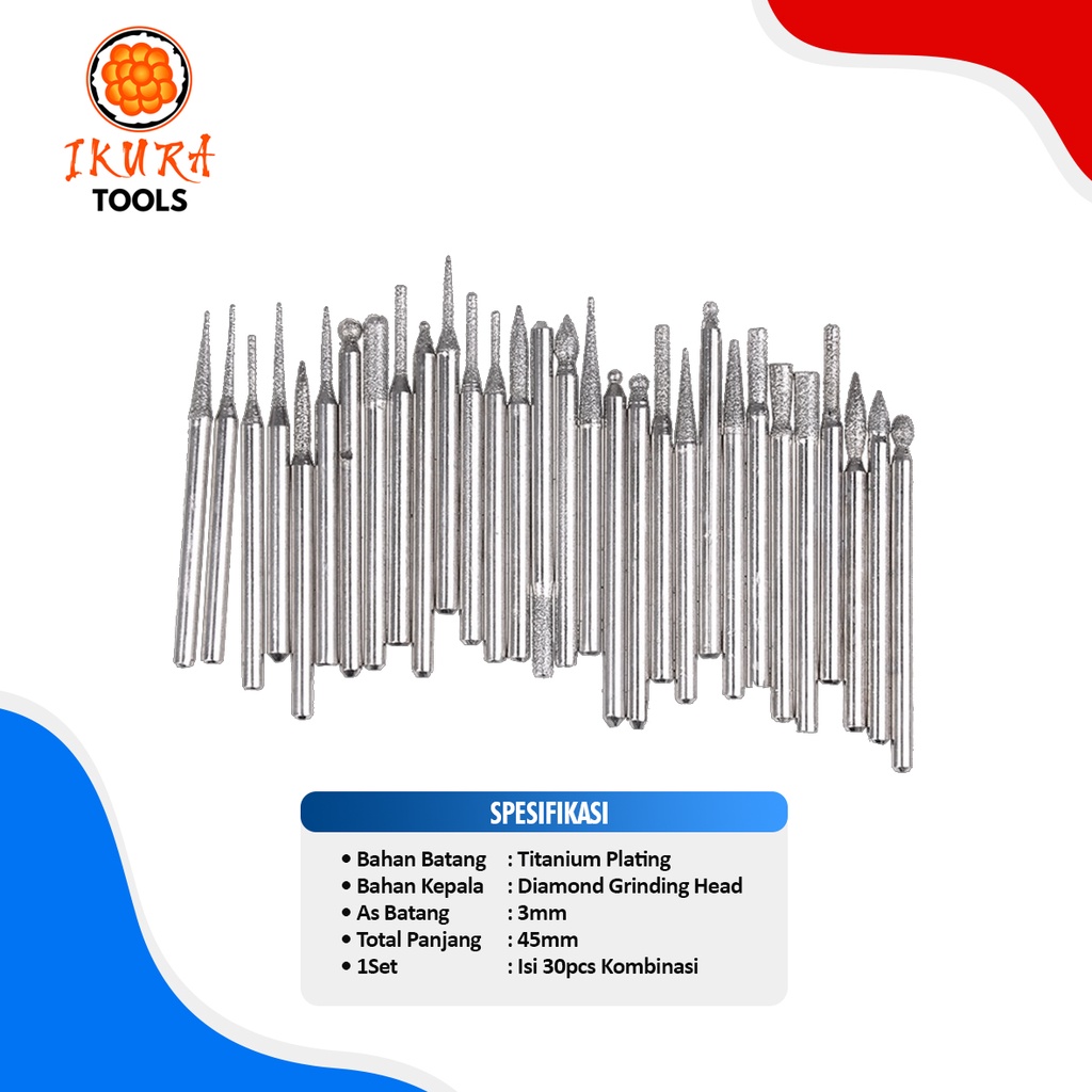 Jual IKURA DMP201 Diamond Mounted Pointer Set 30 Pcs Mata Ukir Die ...