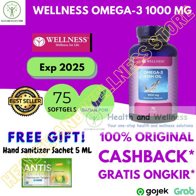 Jual WELLNESS OMEGA 3 OMEGA-3 FISH OIL 1000 MG 75 SOFTGELS KAPSUL LUNAK Lc | Shopee Indonesia