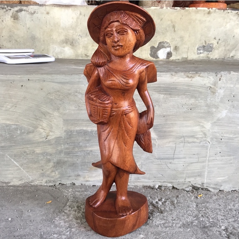 Jual Patung Kayu Gadis Petani Buatan Tangan Bali Ukuran 43 cm x 13.5 cm ...