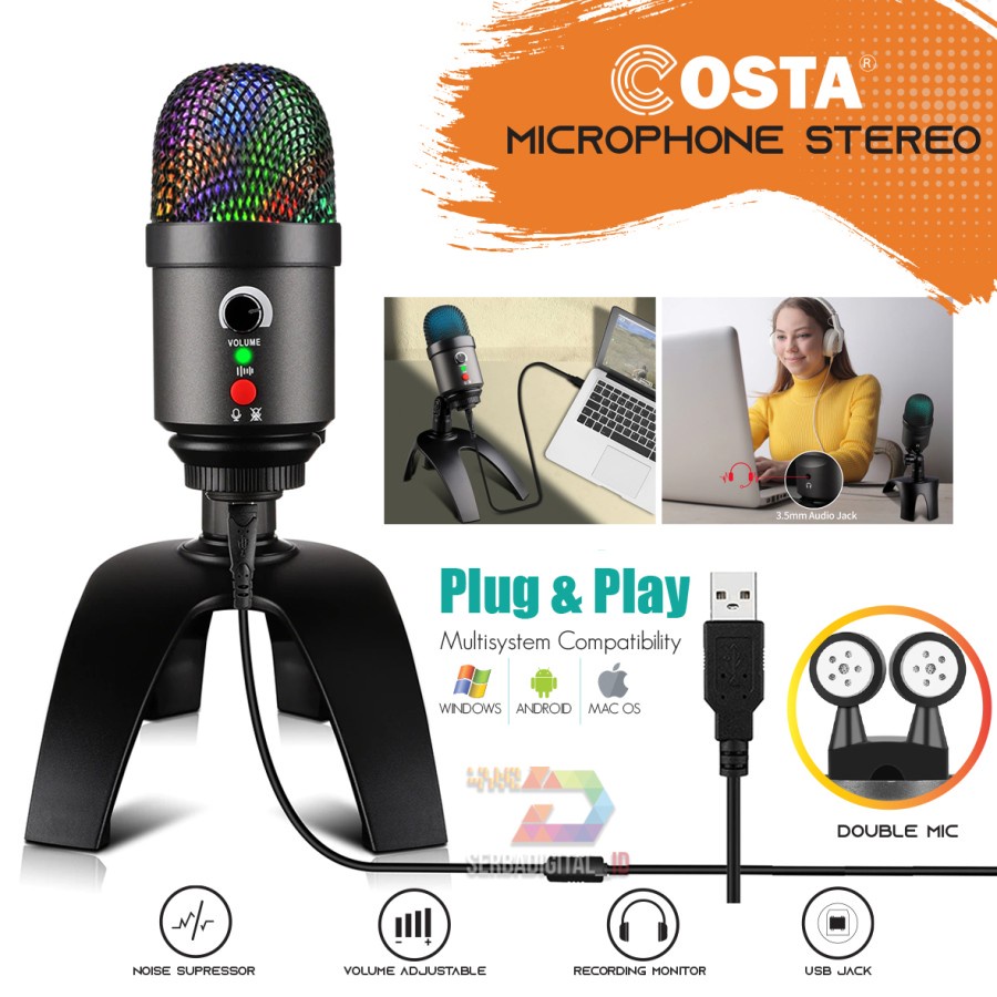 Jual COSTA CM-S10 RGB Condenser Stereo Microphone USB 3 polar pattern ...