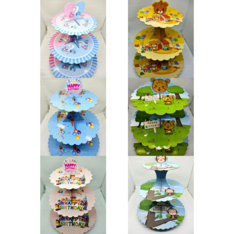 Jual STAND CUPCAKE 3 SUSUN MOTIF HAPPY BIRTHDAY / CAKE TIER 3 SUSUN ...