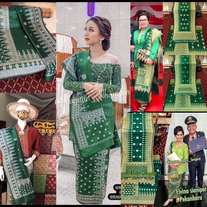 Jual Songket Cantik Manis Gebeng ORI Hijau Gold [ Songket Tenun Palembang asli Tenun Tangan ...