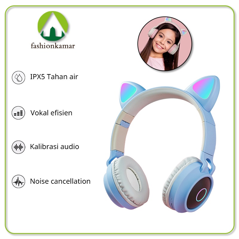 Jual Headphone Bluetooth Model Telinga Kucing LED Wireless Stereo Bass ...