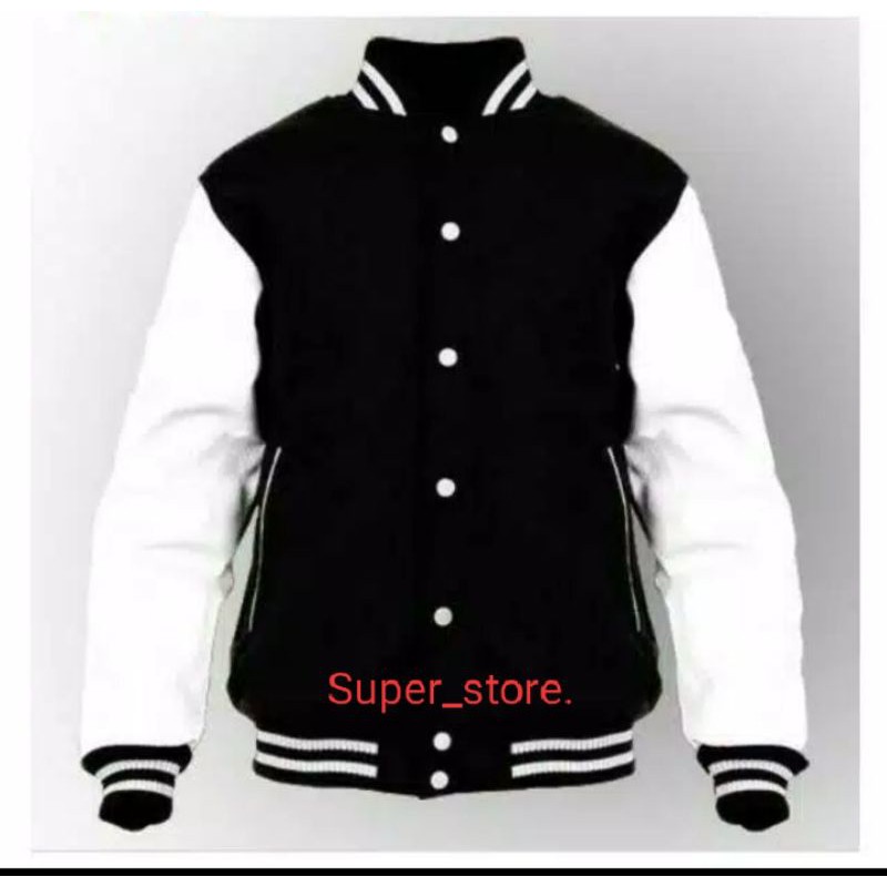 Jual JAKET BASEBALL VARSITY HITAM KOMBINASI PUTIH BISA DIPAKAI PRIA DAN ...