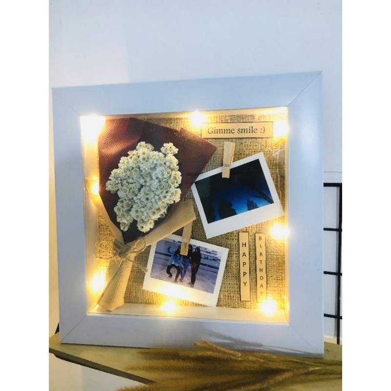 Jual dried flower in frame pigora 3d art with foto polaroid aesthetic ...