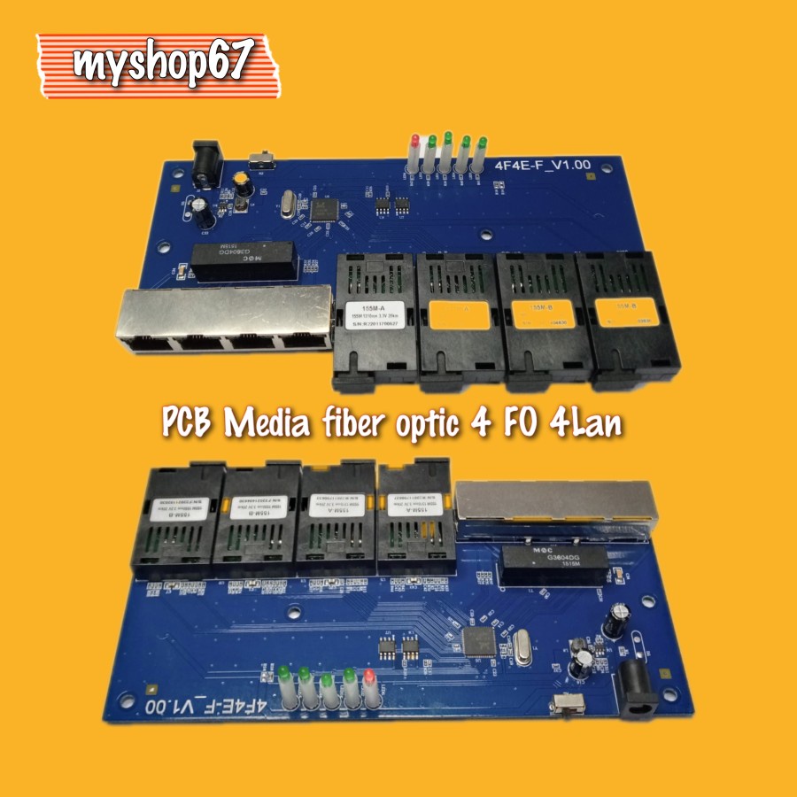 Jual PCB Media Converter 4 FO 4 LAN 100 Mbps Board Only Switch Ethernet ...