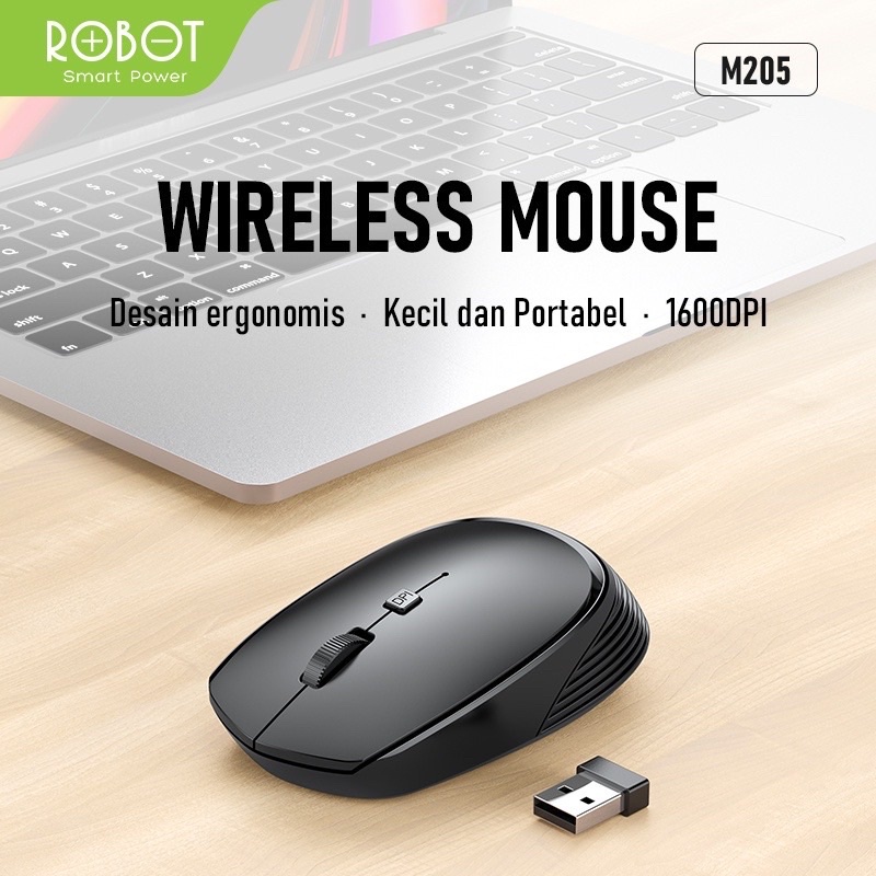 Jual ROBOT Mouse Wireless M205 2.4G 800 - 1600DPI Receiver USB Garansi ...