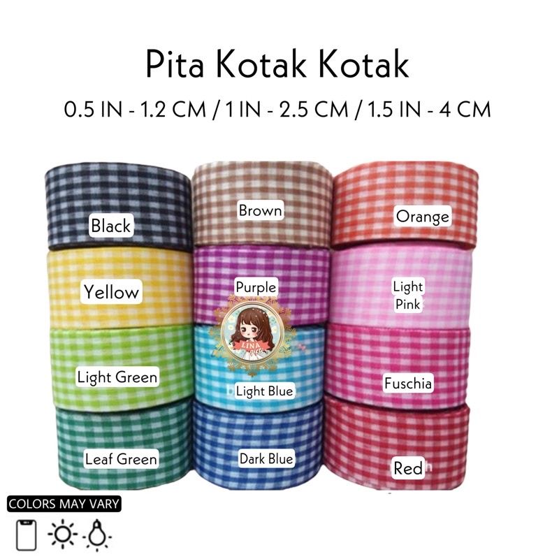 Jual ( 3 Meter ) PLAID RIBBON - PITA KAIN KOTAK KOTAK 0.5 / 1 IN / 1.5 ...