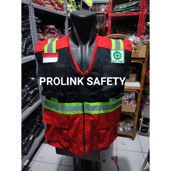 Jual ROMPI SAFETY MERAH KOMBINASI HITAM KAIN DRILL SCOTLIGT HIJAU 5CM ...