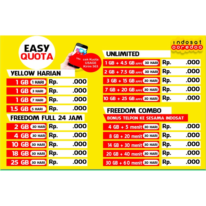 Jual STIKER POSTER DAFTAR HARGA KUOTA INDOSAT BISA DIHAPUS UNTUK KONTER PULSA | Shopee Indonesia