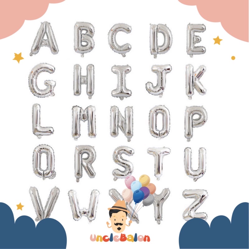 Jual Balon Huruf SILVER A-Z Ukuran 40cm / Balon Huruf / Balon Pesta ...