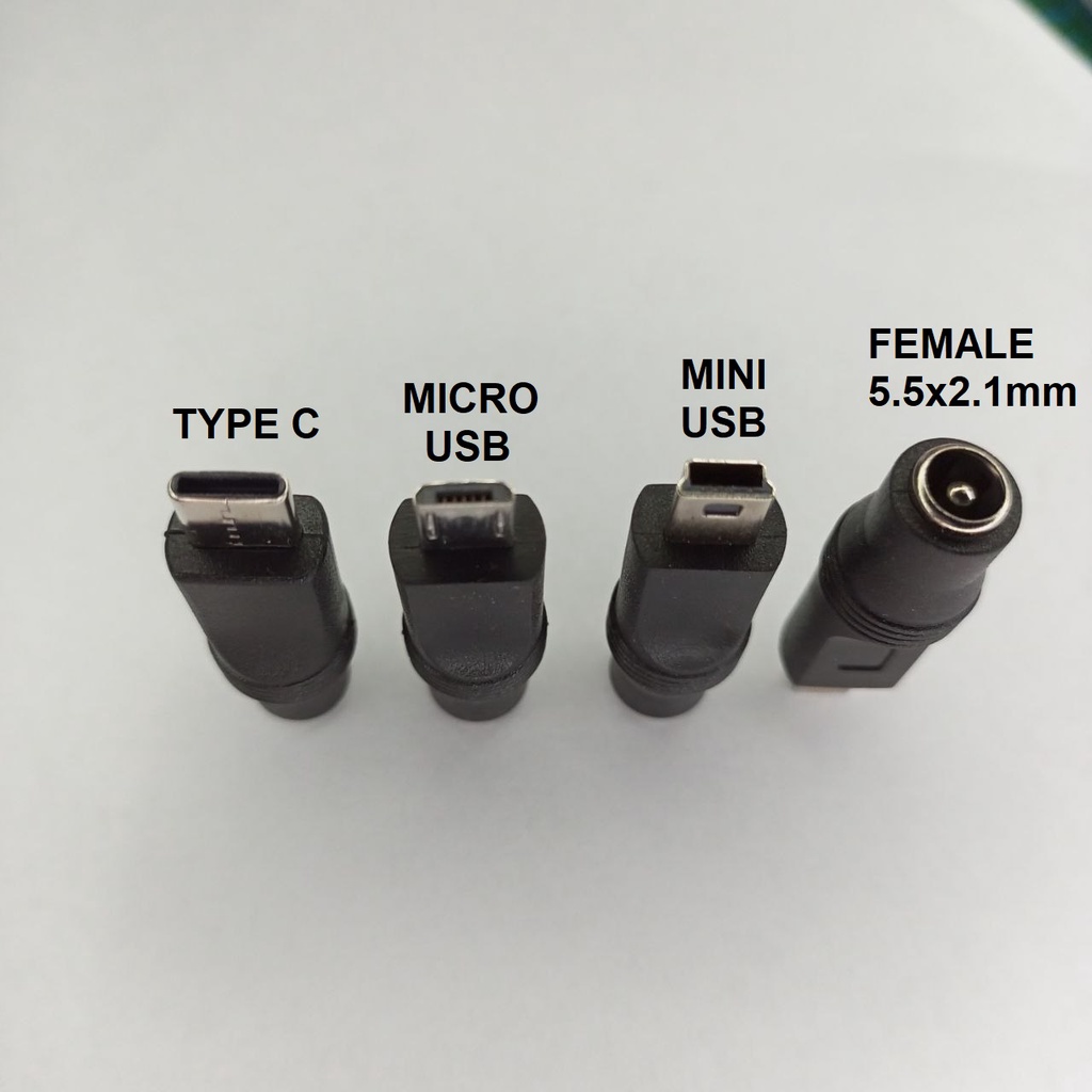 Jual Adapter DC Jack 5.5x2.1mm Female to Micro USB Mini USB Type C ...
