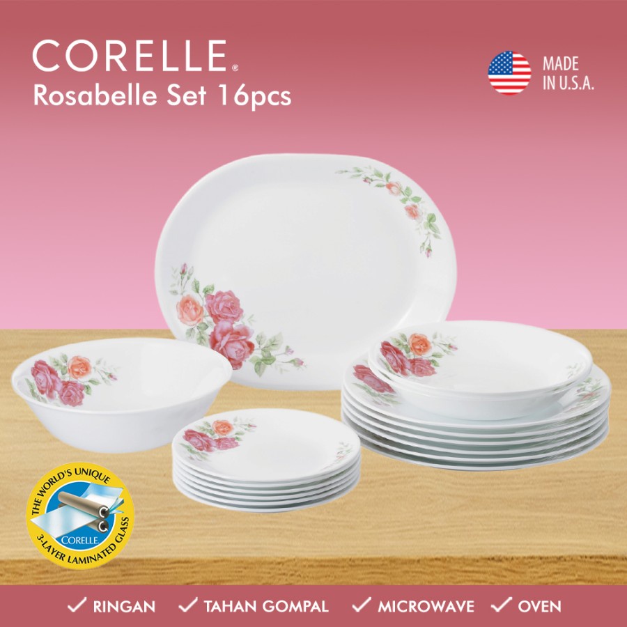 Jual Corelle Rosabelle Dinner Set 16 pcs / Set Piring Makan | Shopee ...