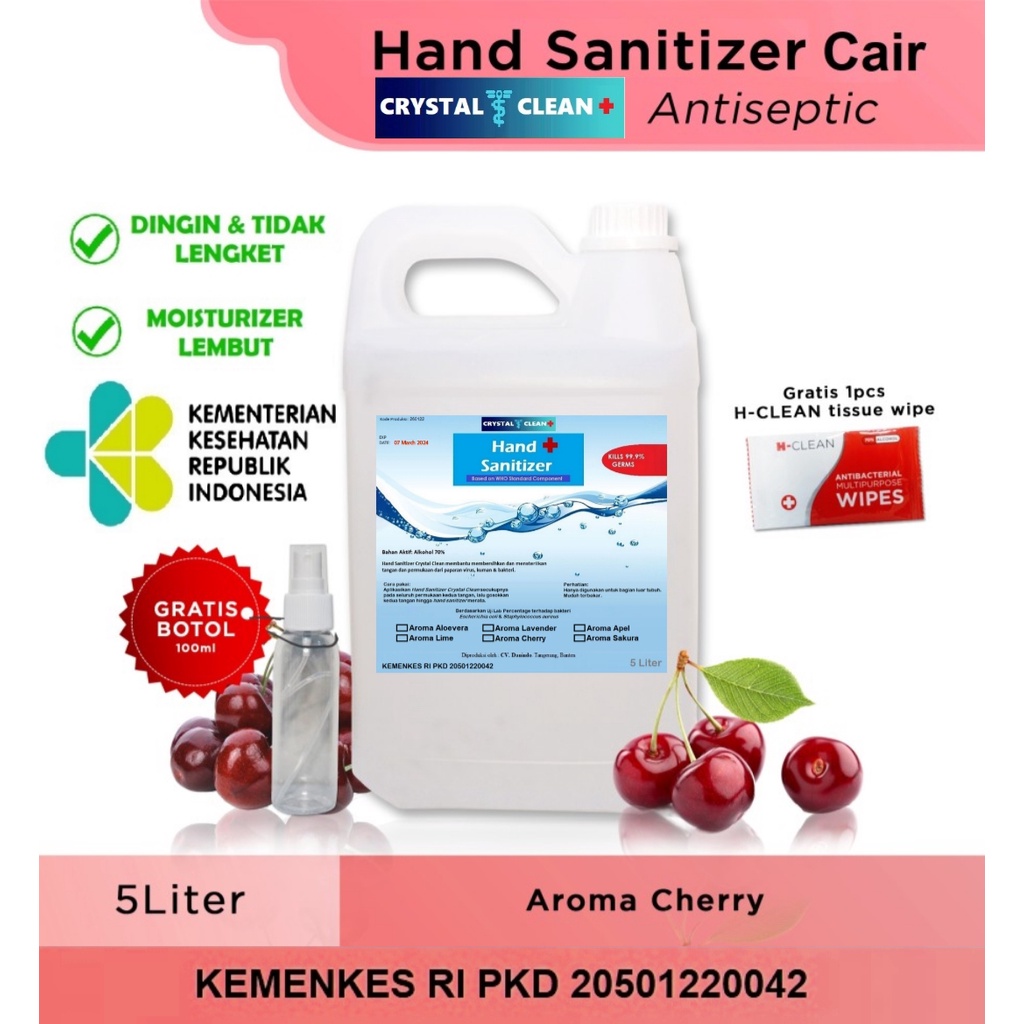 Jual HAND SANITIZER CAIR 5 LITER ANTISEPTIC 70% Crystal Clean BANYAK ...