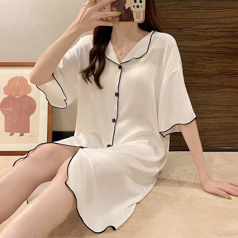 Jual 2024 baru versi Korea gaun tidur sutra es tipis, ditambah piyama ...