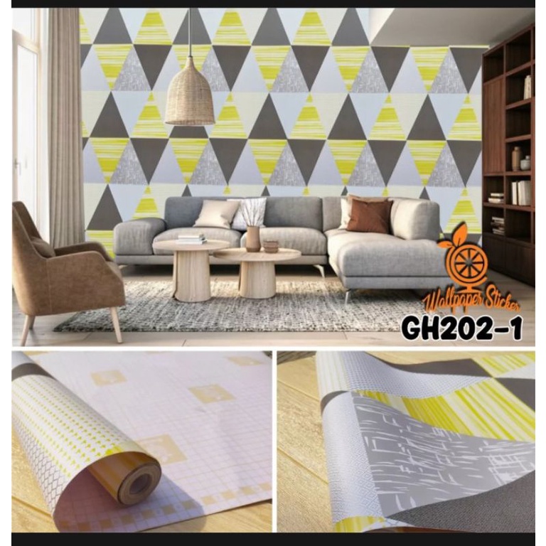 Jual Wallpaper Sticker Dinding 45 cmx 10m wallpaper dinding Motif Segitiga Kuning gh202-1 ...