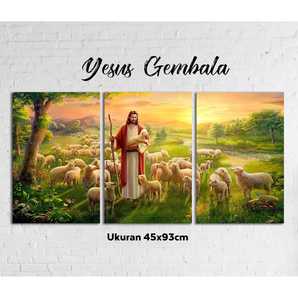 Jual 1 set jumbo hiasan dinding rohani poster kayu yesus gembala ...