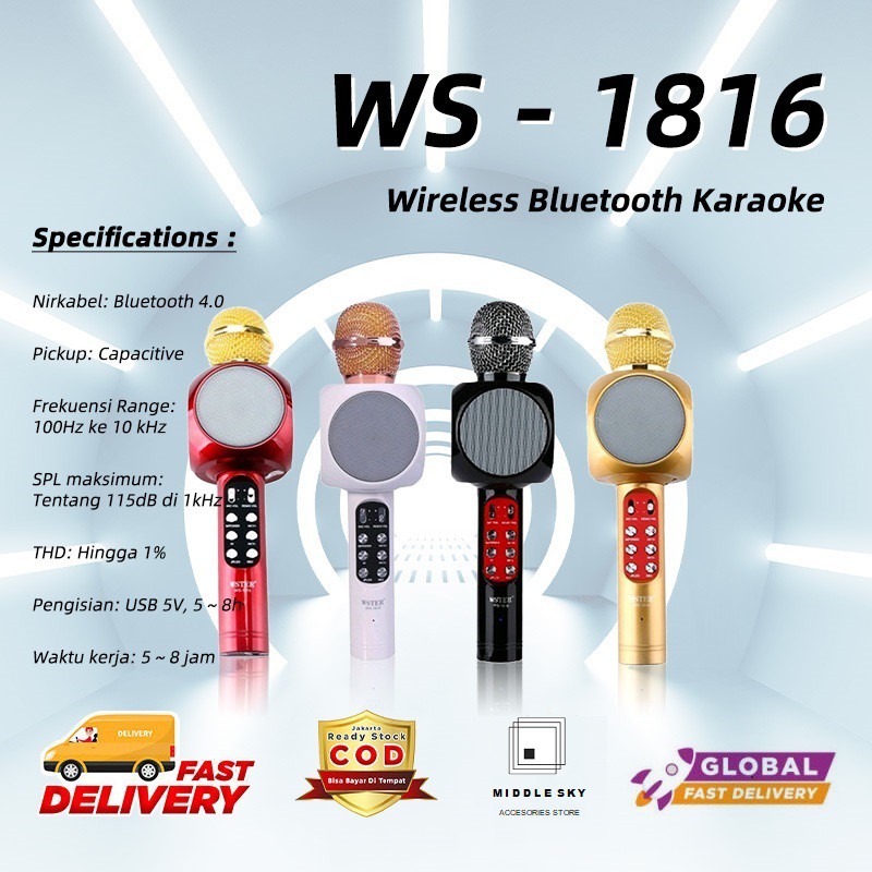 Jual Mic WS - 1816 Wireless Mix Bluetooth Mikrofon Karaoke LED RGB Mik Microphone Speaker Q9 ...
