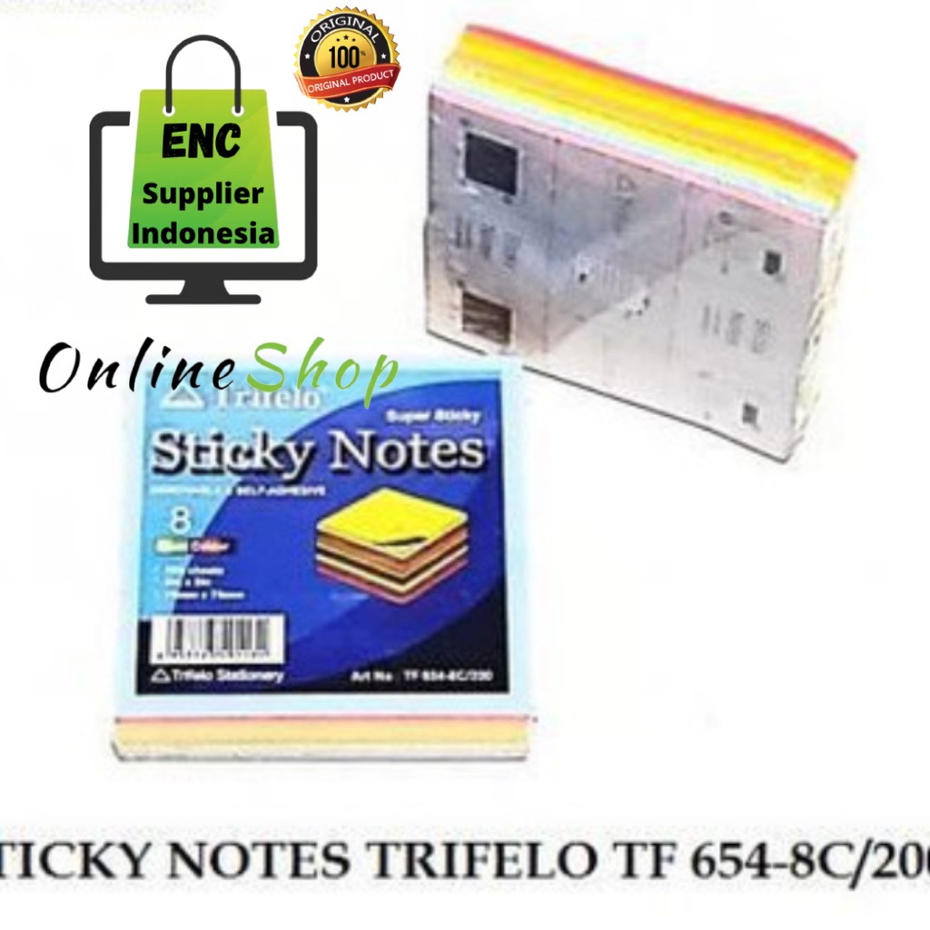 Jual trifelo 200 lembar tf-654-8 8 warna post it sticky on notes memo ...