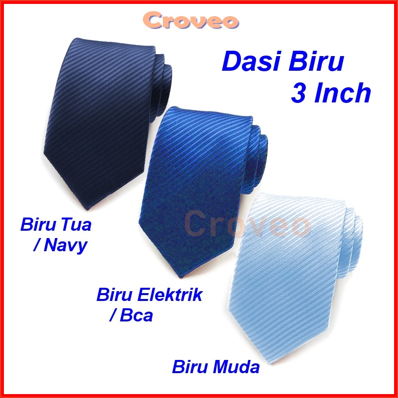 Jual Dasi Panjang Pria Biru 3 Inch Garis Salur Dongker Navy Elektrik ...