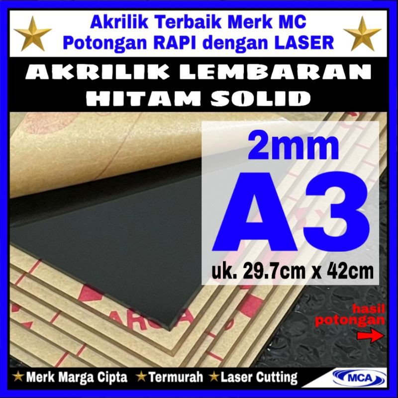 Jual AKRILIK lembaran HITAM SOLID 2mm uk. A3 / Marga cipta / Acrylic ...