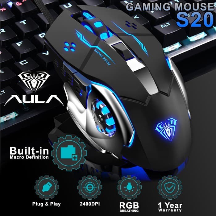 Jual Mouse Gaming AULA S20 – 2400DPI RGB Macro Software | Shopee Indonesia