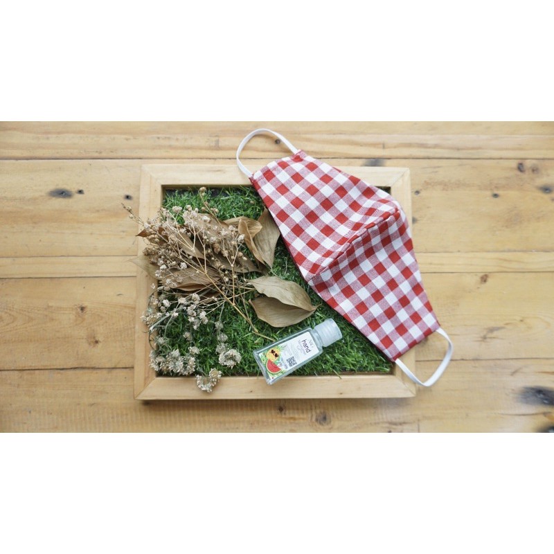 Jual Masker Kain Dewasa Earloop 2ply - Motif Kotak Merah Putih (Batch l ...