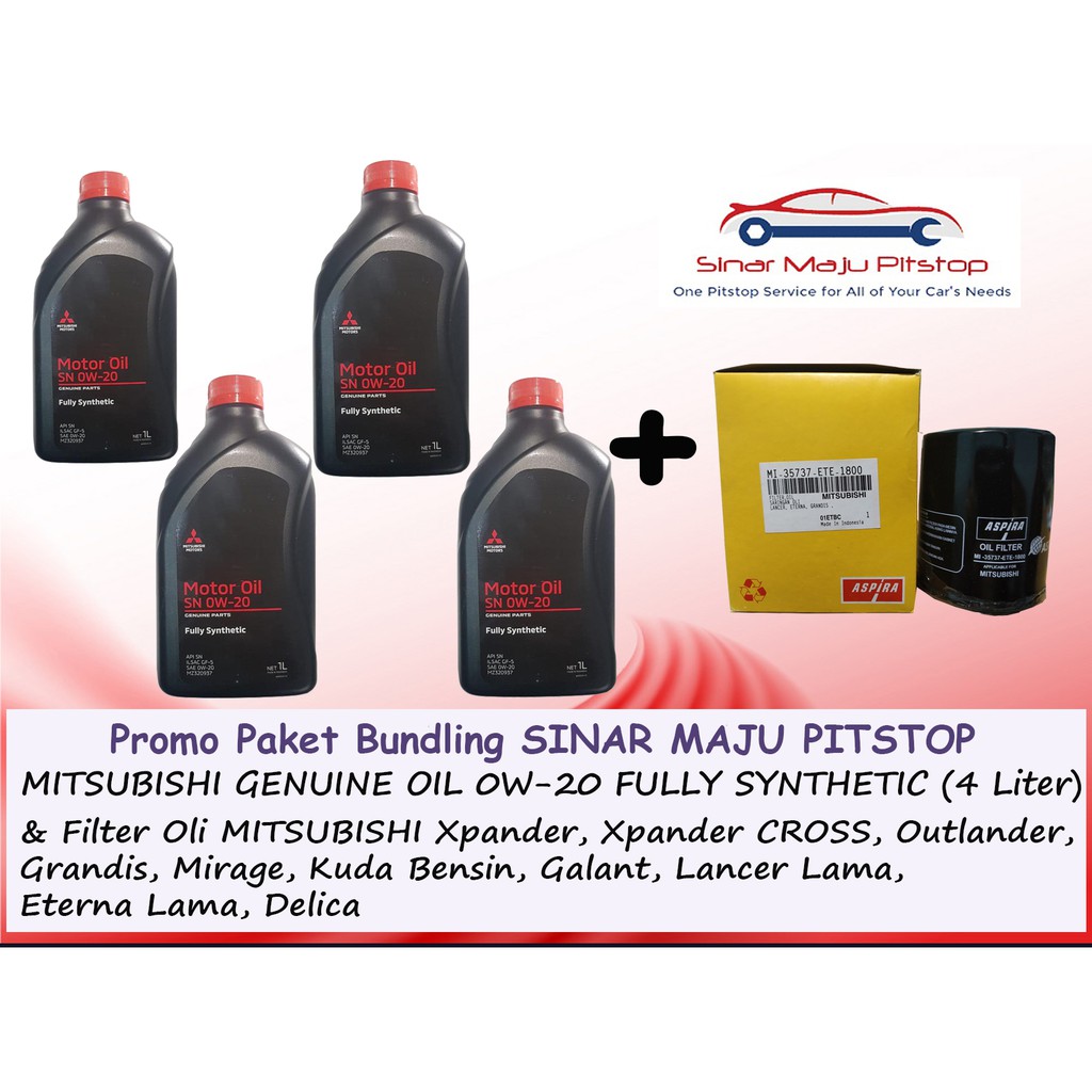 Jual Paket Oli MITSUBISHI GENUINE OIL 0W-20 SN FULL SYNTHETIC & Filter ...