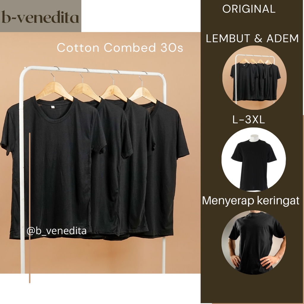 Jual KAOS HITAM POLOS PRIA WANITA ASLI COTTON COMBED 30S BASIC BAJU ...