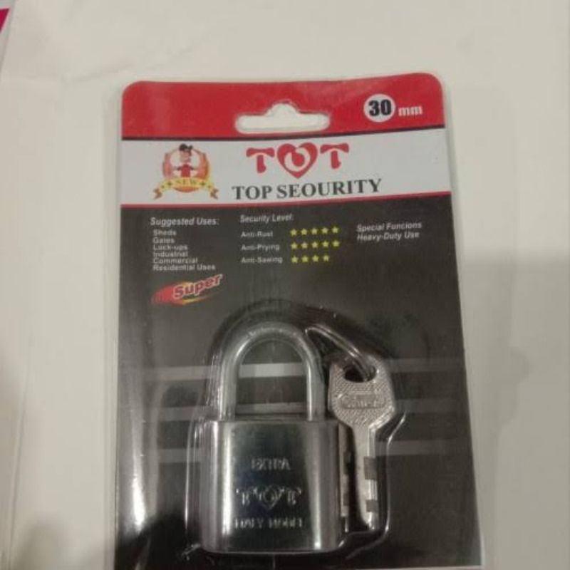 Jual Gembok TOT 3o mm pendek silver top security lock armored padlock ...