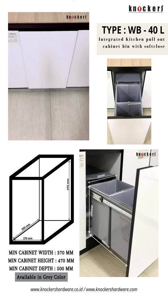 Jual WB-40L KNOCKERS Tempat Sampah Kitchen Set Dapur Laci Softclose BIN ...