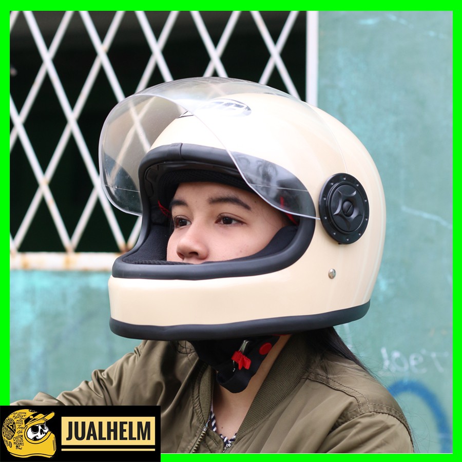 Jual Helm Cakil HBC Apollo Cream Glossy | Helm Retro | Full Face | Jual ...