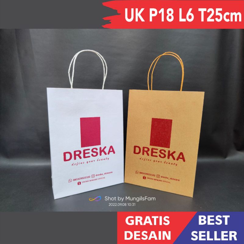 Jual Custom Paperbag Sablon Kertas Kraft Putih/Coklat Free Desain ...