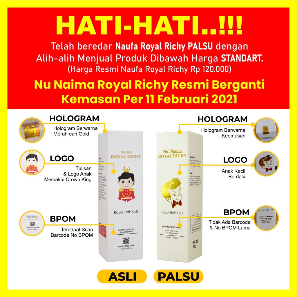 Jual PAKET RAMBUT LEBAT 3 BOTOL - NAUFA ROYAL RICHY MINYAK KEMIRI SERUM ...