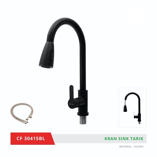 Jual Kran Dapur / Sink Mixer Model Tarik Stainless SUS-304 Warna Hitam ...