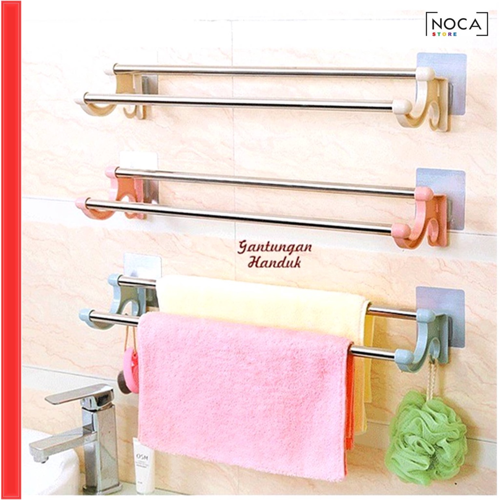 Jual Gantungan Handuk Tanpa Paku Double Hanger Tempel dengan Hook Besi ...