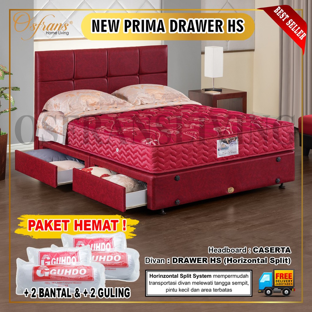 Jual Guhdo New Prima Drawer HS - Fullset Caserta Style - SPRING BED SET | Shopee Indonesia